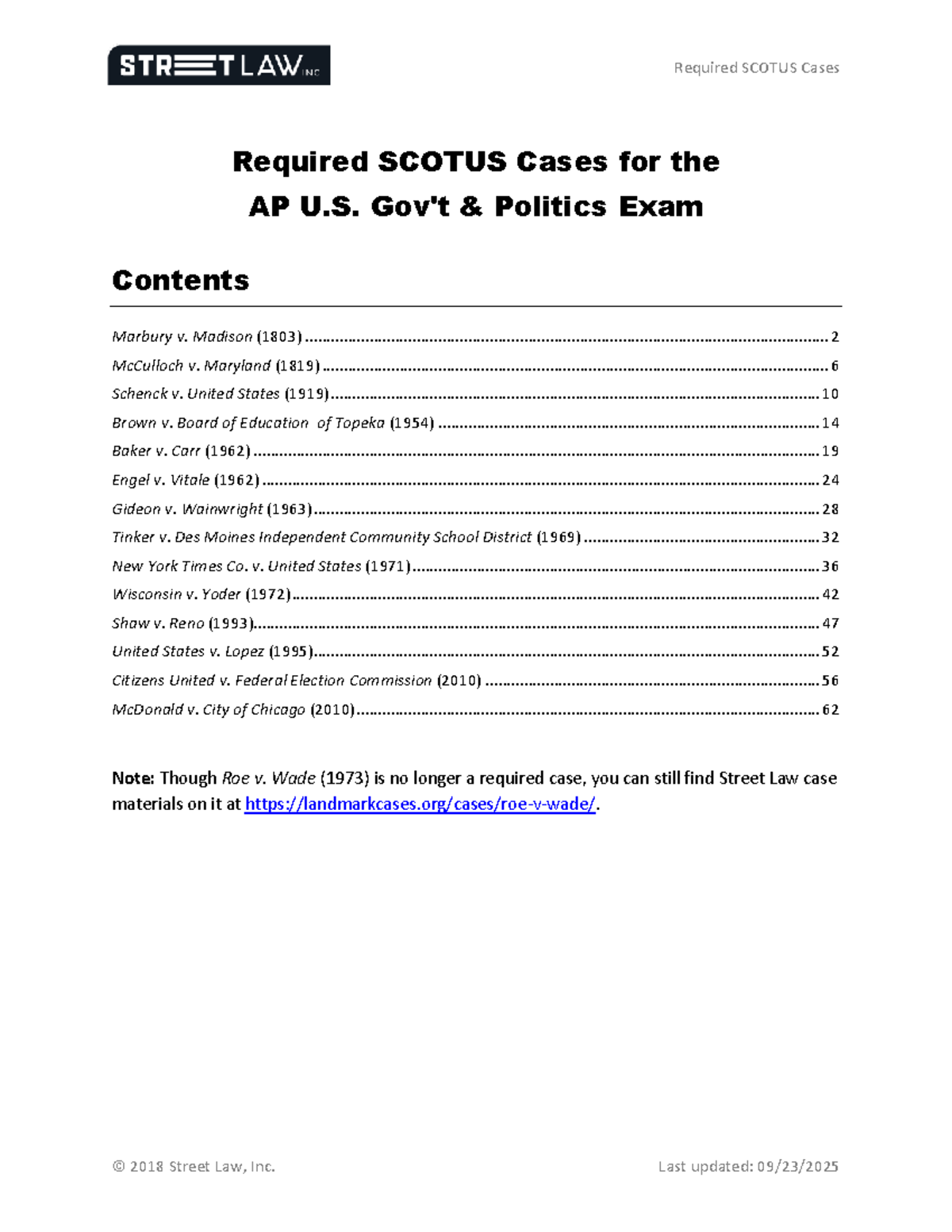 Required SCOTUS Cases Overview for AP U.S. Gov't & Politics Exam - Studocu
