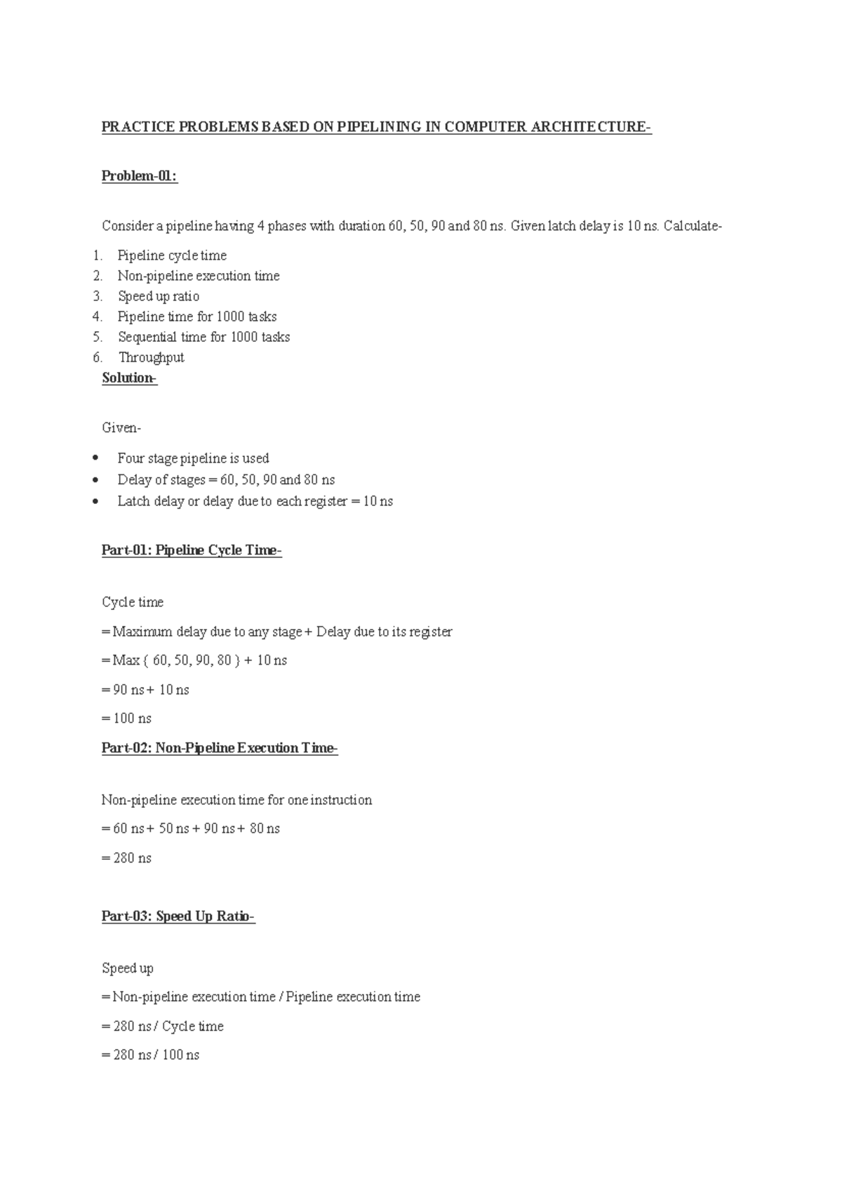 Pipelining Practice Problems and Solutions: CP-ARCH 101 - Studocu