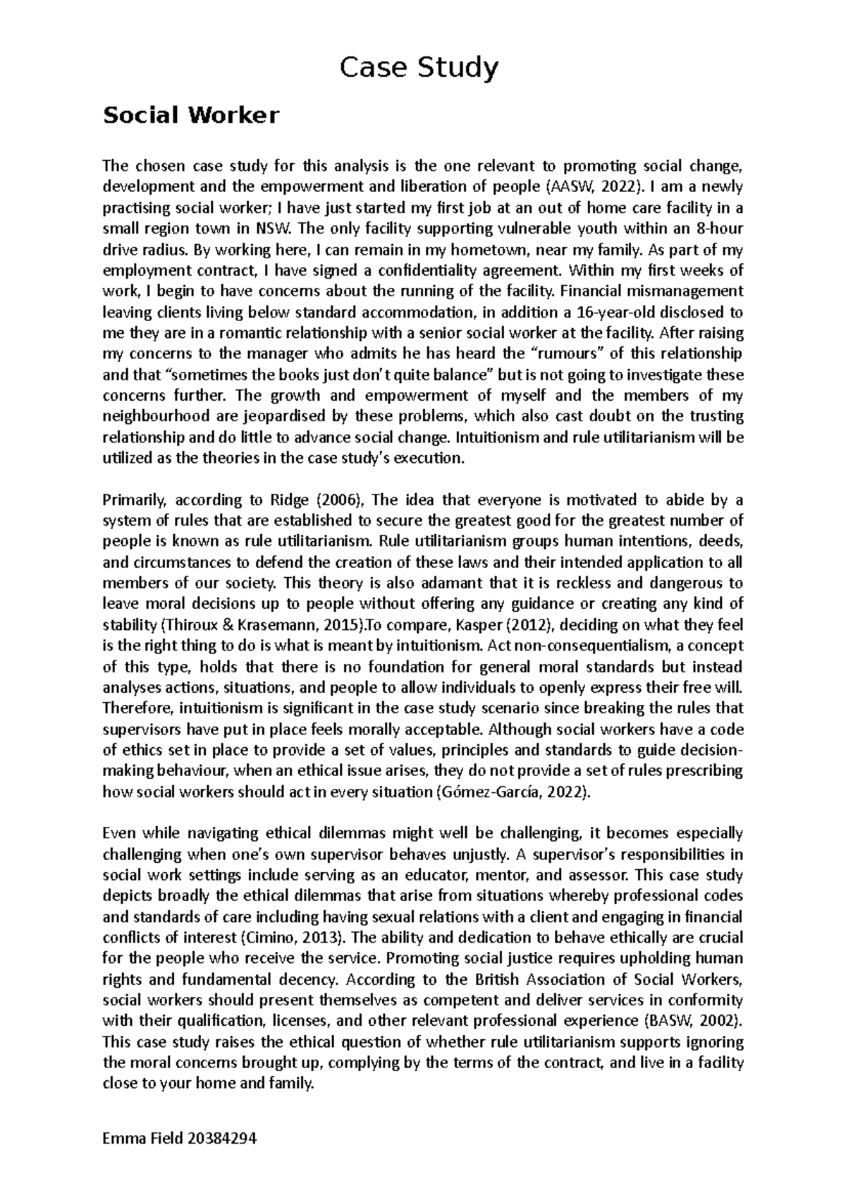 Social Worker Case Study Analysis A3: Examining Ethical Dilemmas - Studocu