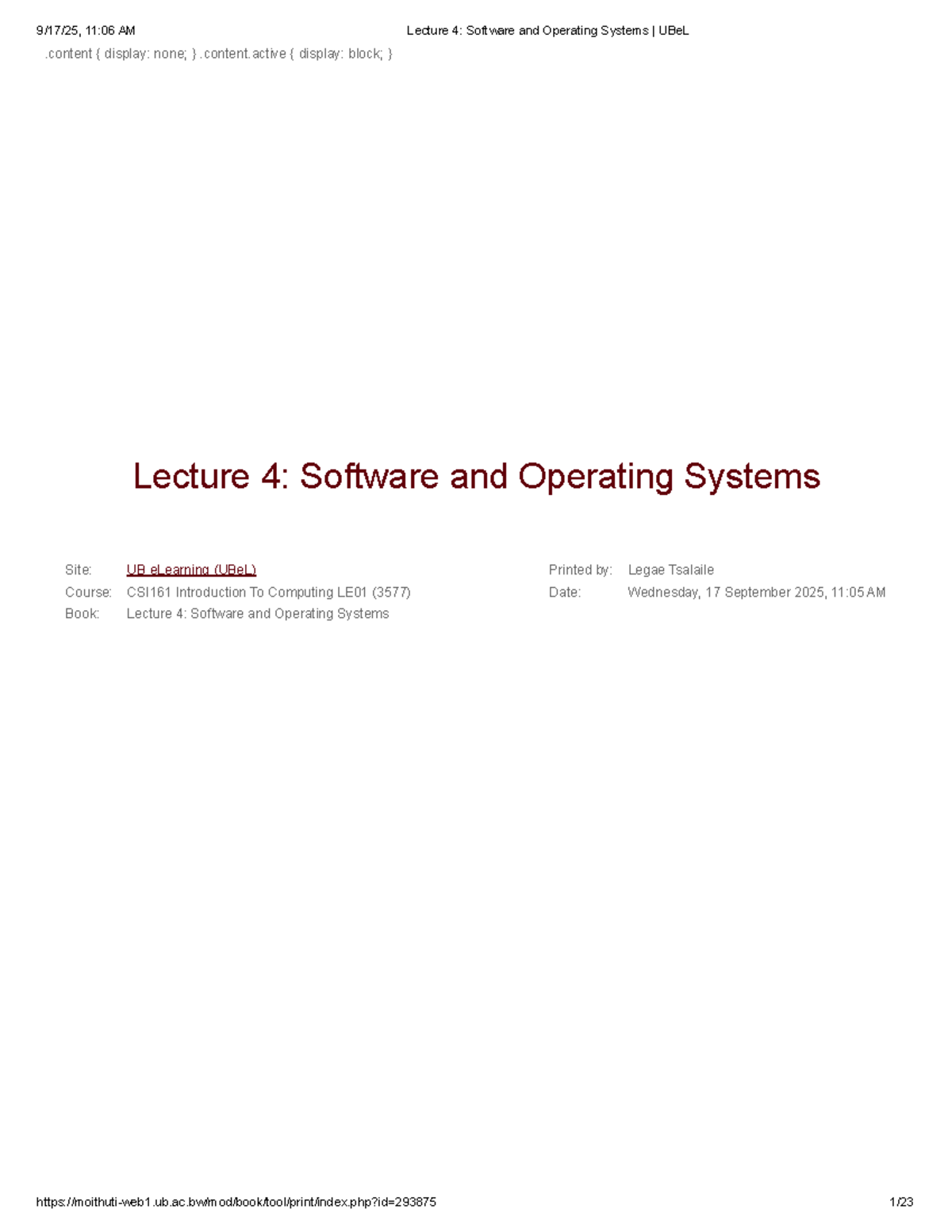 CSI161 Lecture 4: Software and Operating Systems Notes - Studocu