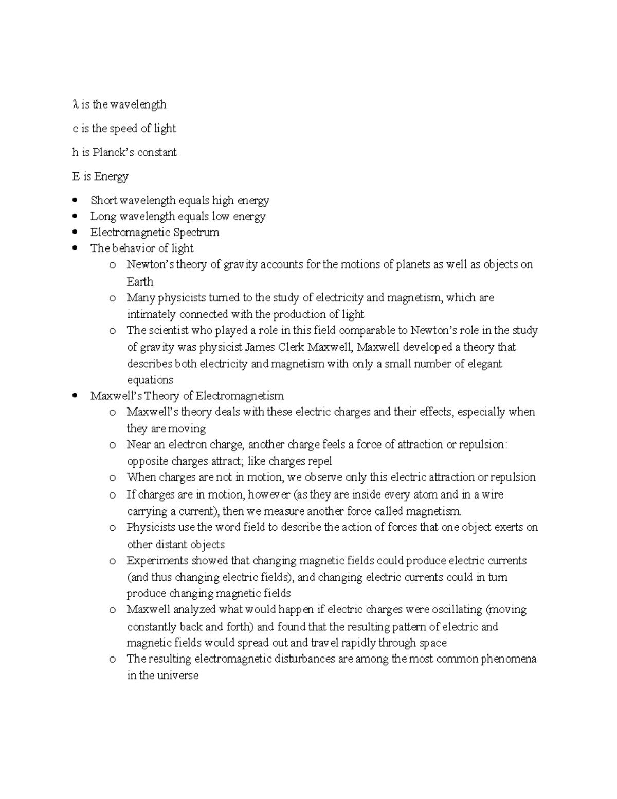 Astronomy Chapter 5 - λ is the wavelength c is the speed of light h is ...