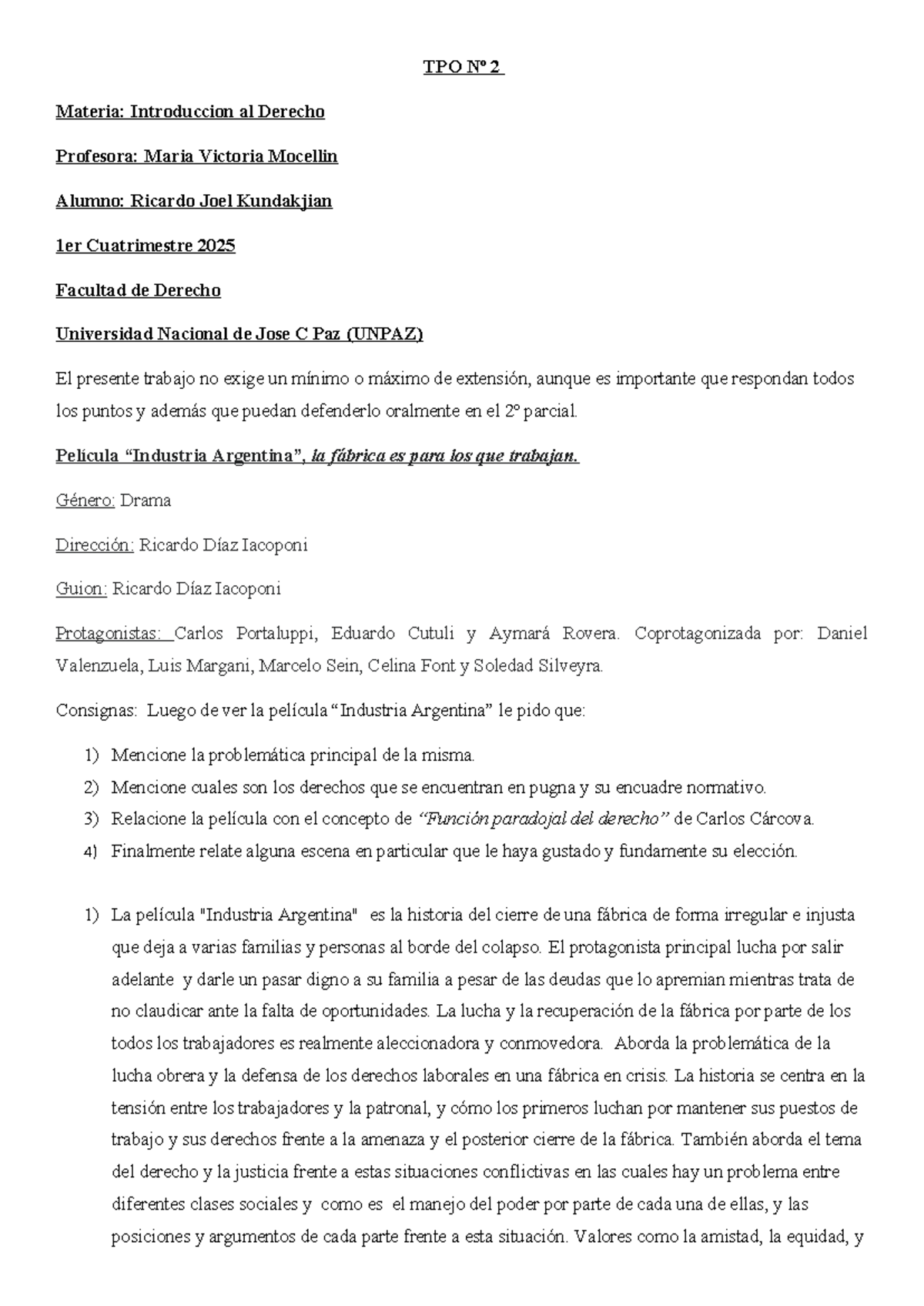 TP NRO 2: Análisis de "La Fábrica" y Derechos Laborales en Argentina ...
