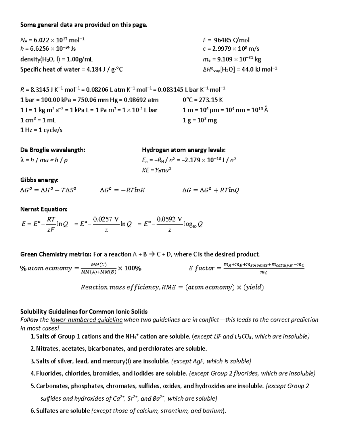 NA 2024 Chemistry Formula Sheet and Periodic Table - Studocu