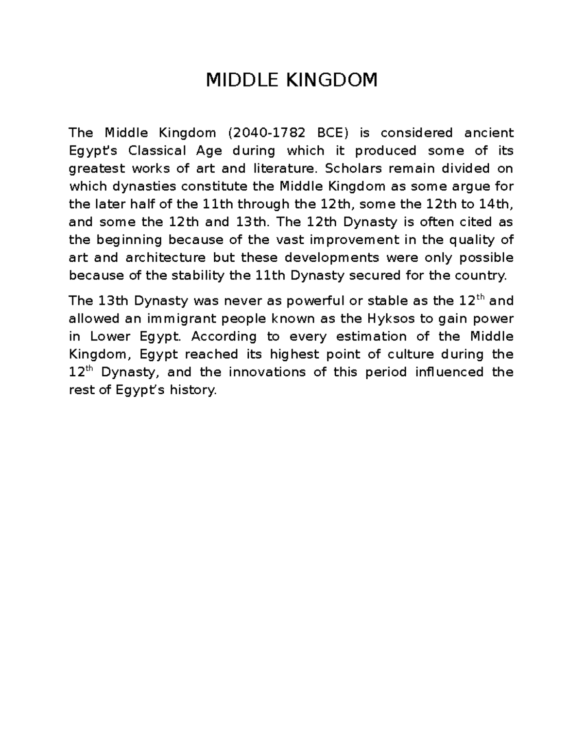 Middle Kingdom Overview: Art, Literature, and Culture (2040-1782 BCE ...