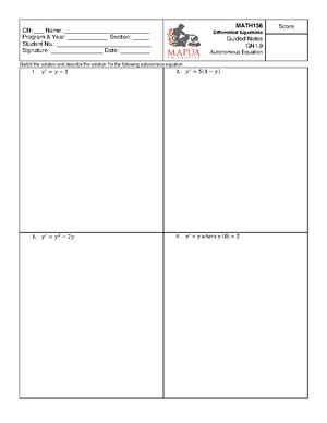 CO2-Notes in Math 156 - Order DE yn nth order DE General form : an (x)y ...