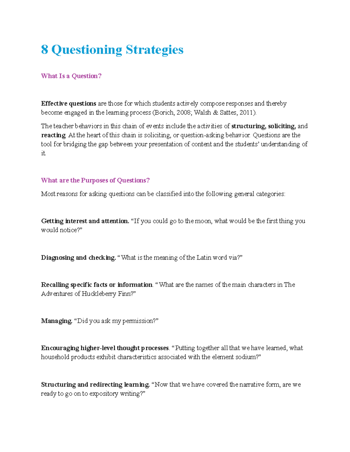 8 Effective Questioning Strategies for Engaging Students - Studocu