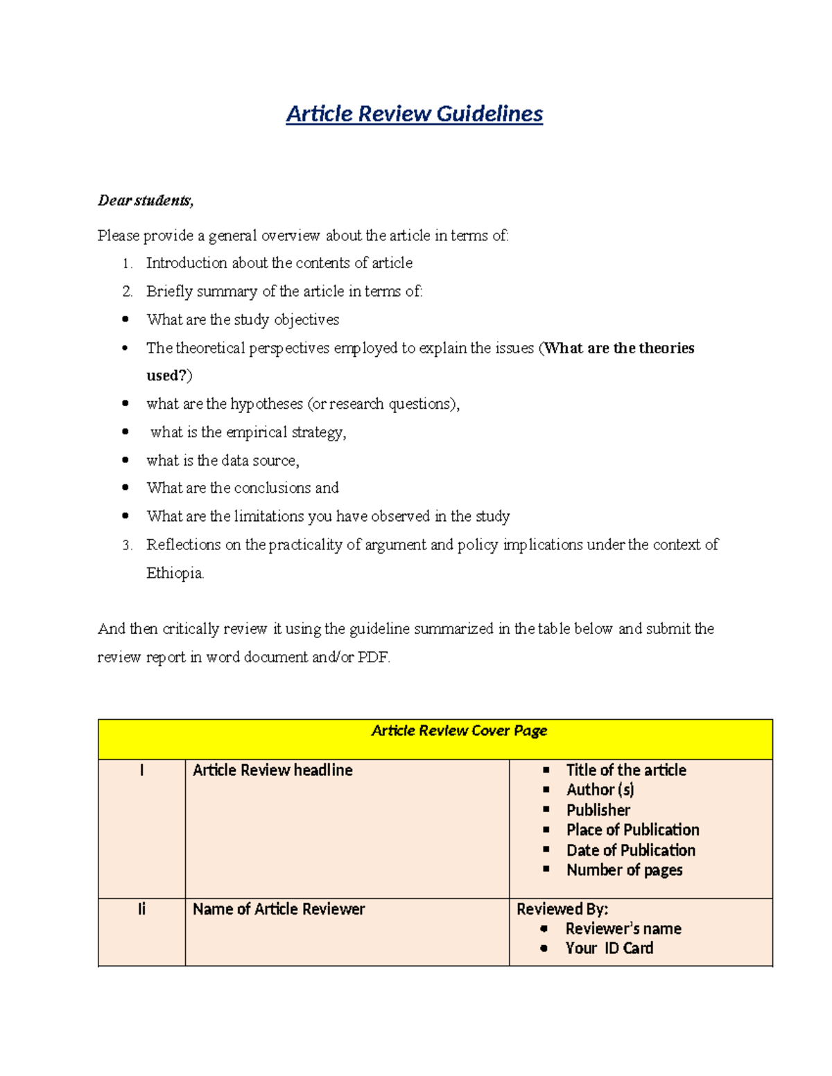 Article Review Guidelines: Overview and Critical Analysis - Studocu