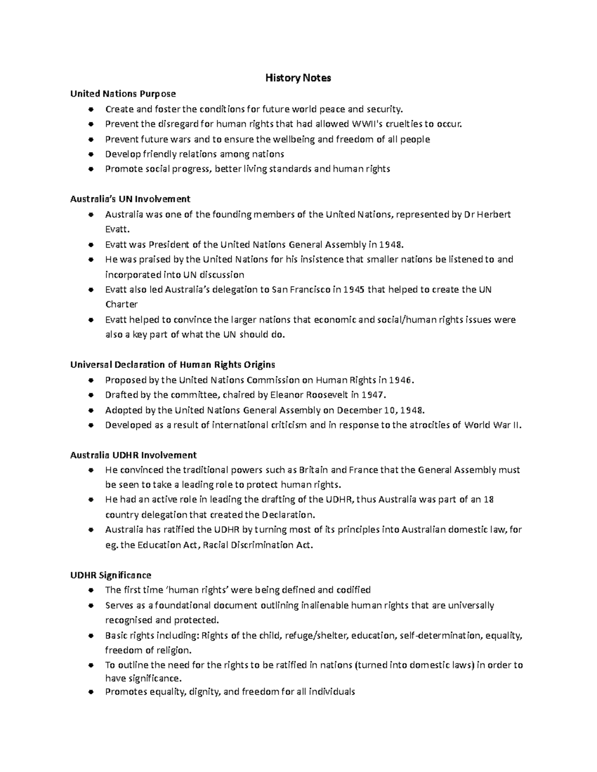 History Notes: UN Purpose, UDHR, and Civil Rights Movements - Studocu