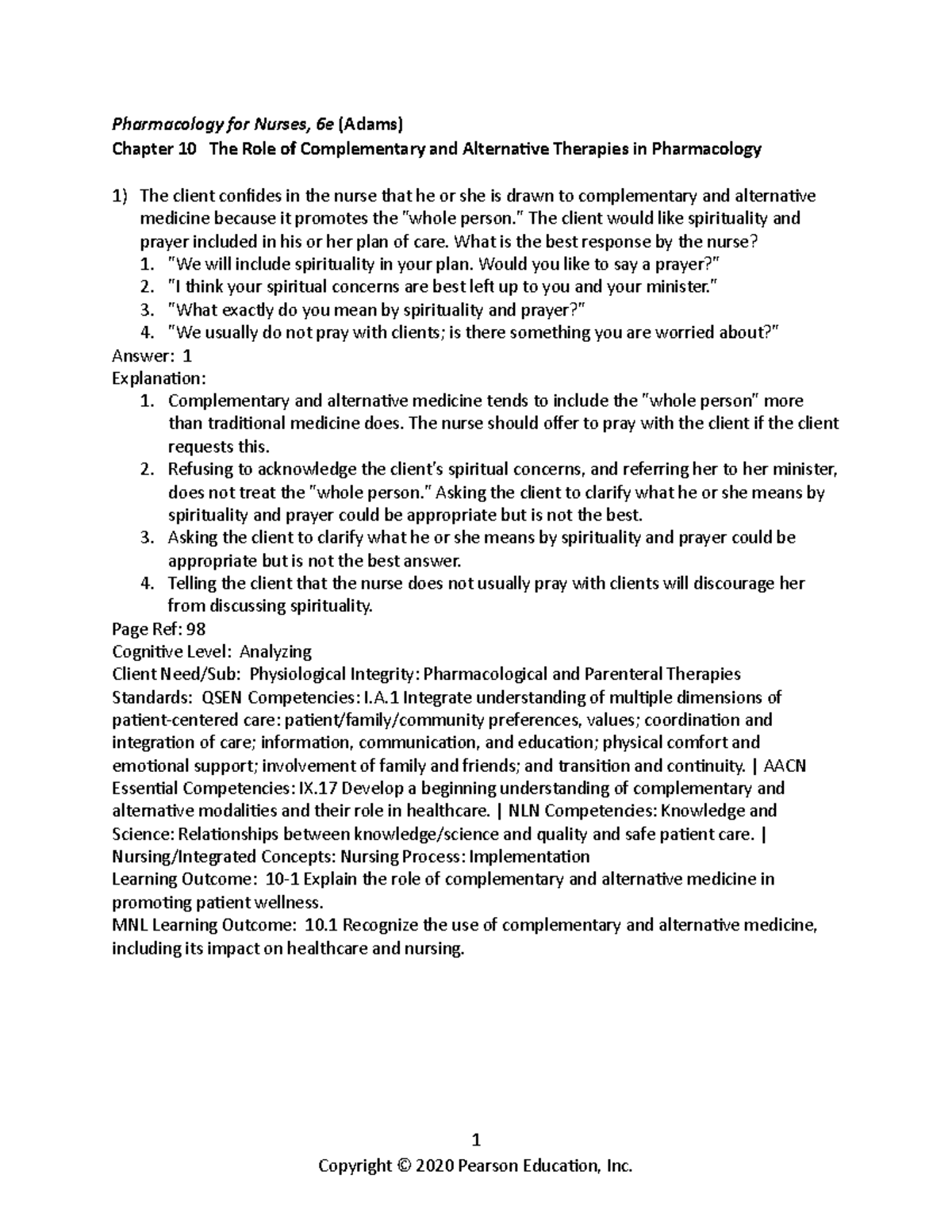 Adams 6e Tif CH10 - Exam Practice on Complementary Therapies in Nursing ...