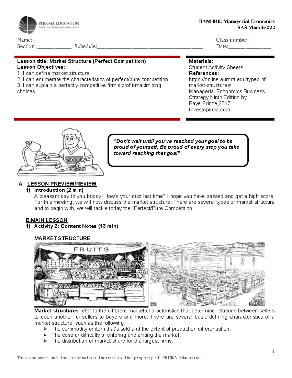 BAM 040: Managerial Economics SAS Module - Market Structure Lesson ...