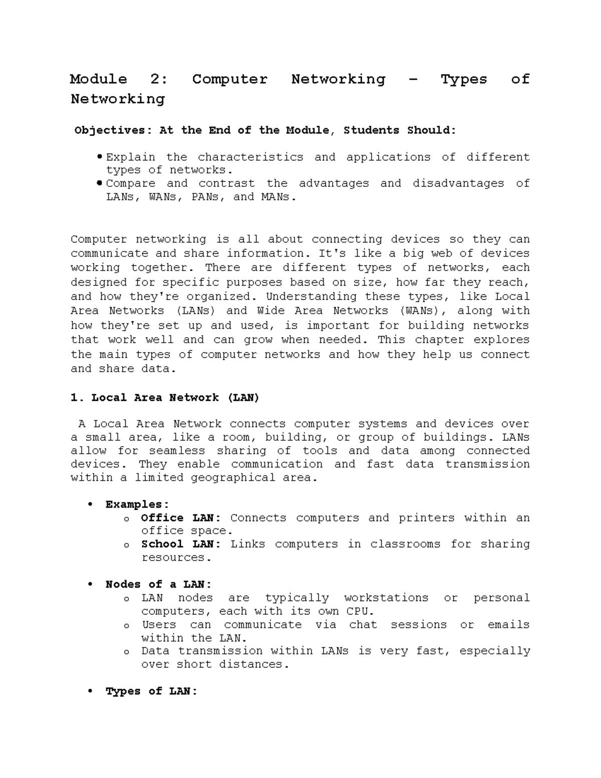 Module 2 - Networking Concepts: Types of Networks Explained - Studocu