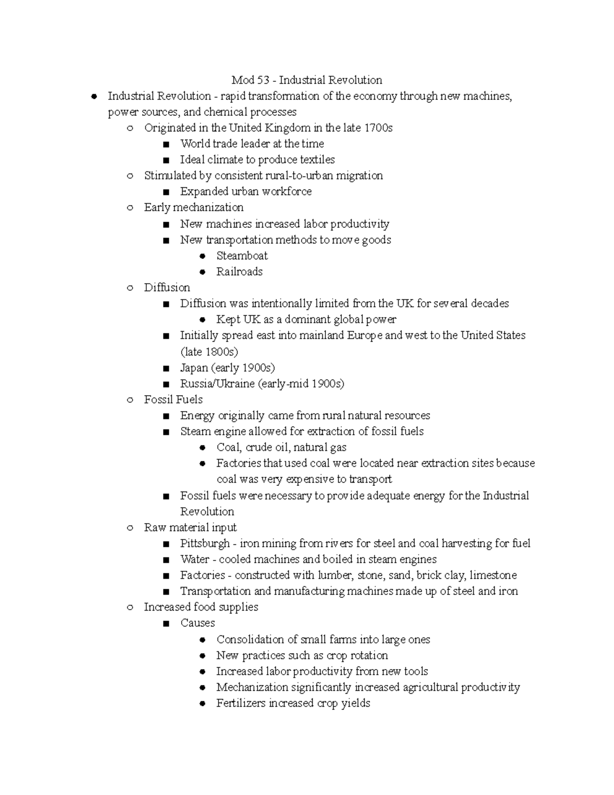 Mods 53-56: Industrial Revolution & Economic Development Notes - Studocu