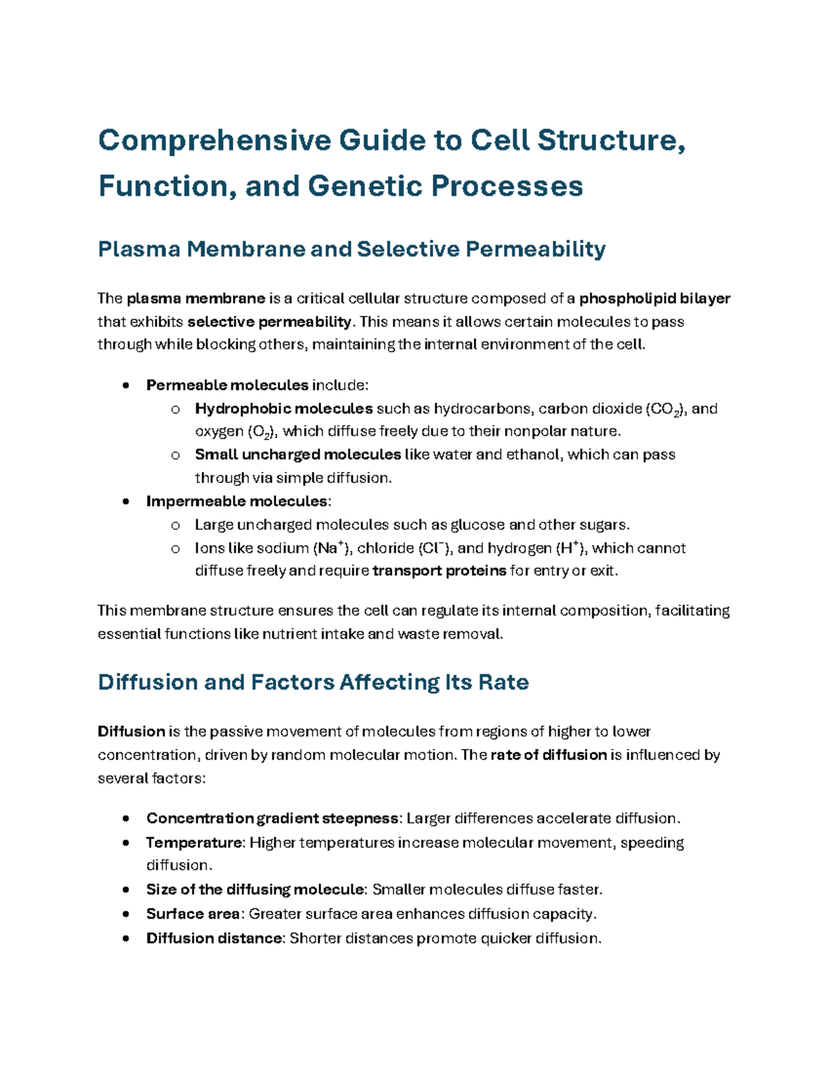 Comprehensive Study Guide for Chapters 4-6: Cell Structure & Genetics ...