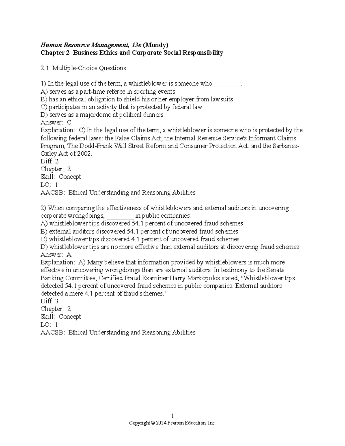 Chapter 2: Business Ethics & CSR in HR Management (13e) Exam Review ...
