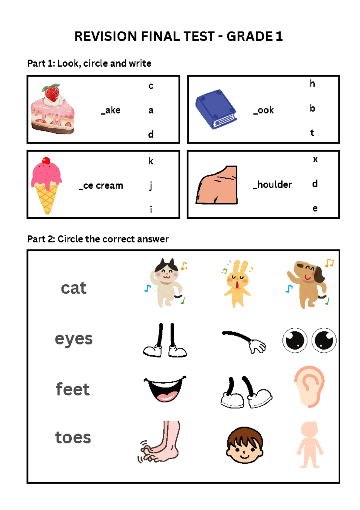 Revision Final Test Grade 1 Look Circle And Write Activities Studocu