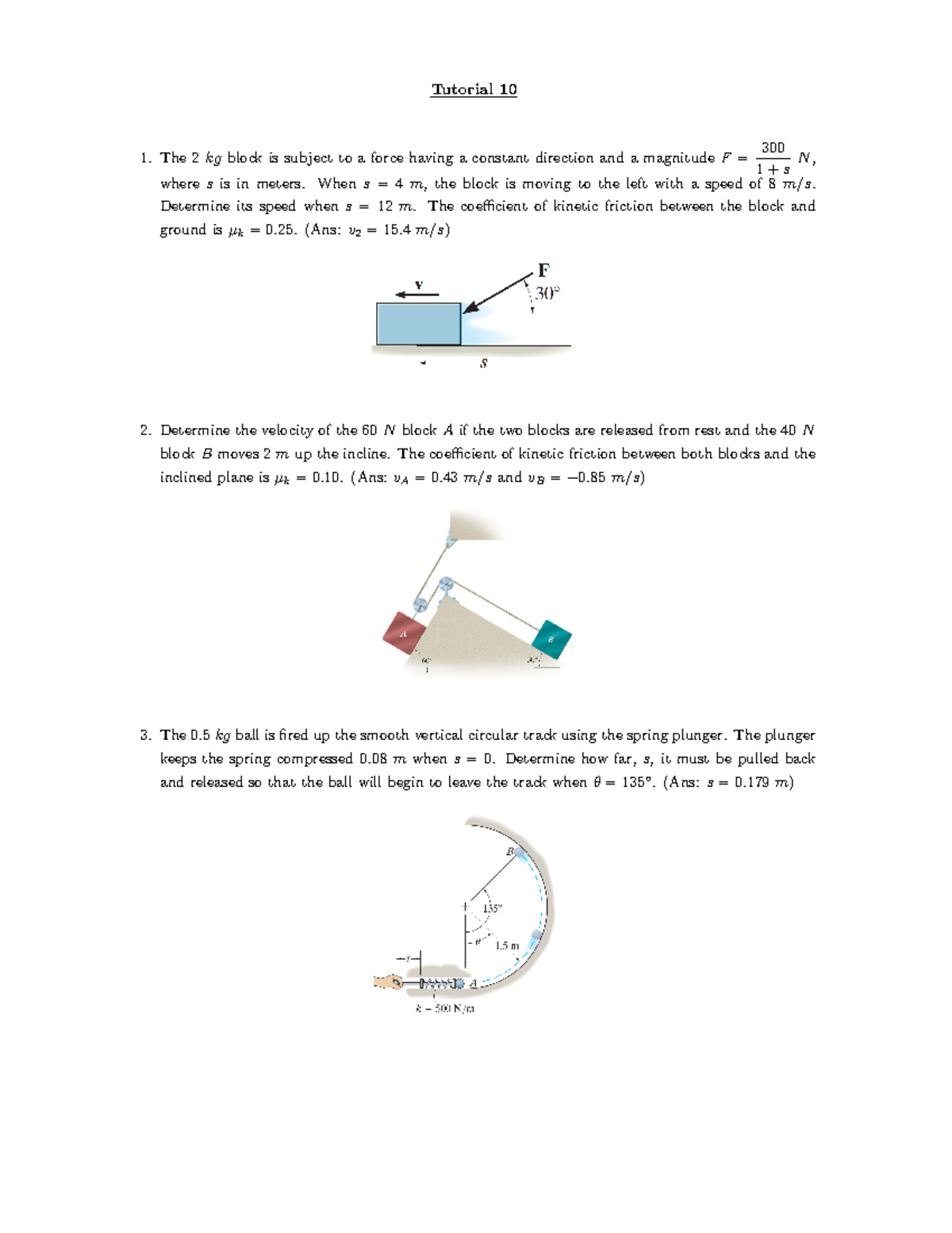 Physics 101 - Tutorial 10: Kinematics and Forces Problems - Studocu