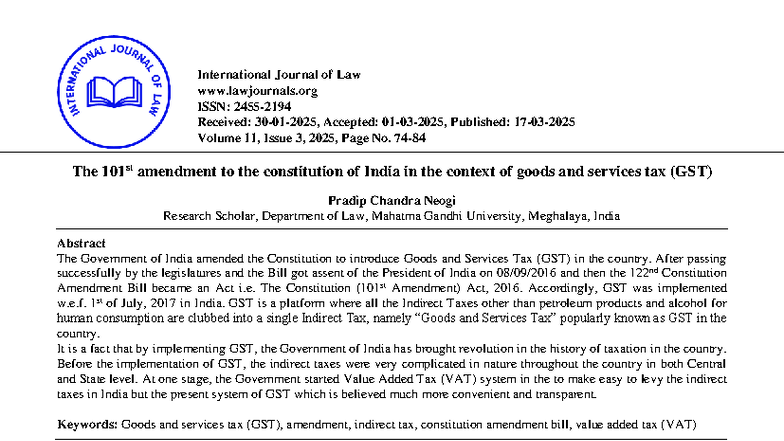 GST and the 101st Constitutional Amendment: A Comprehensive Analysis ...