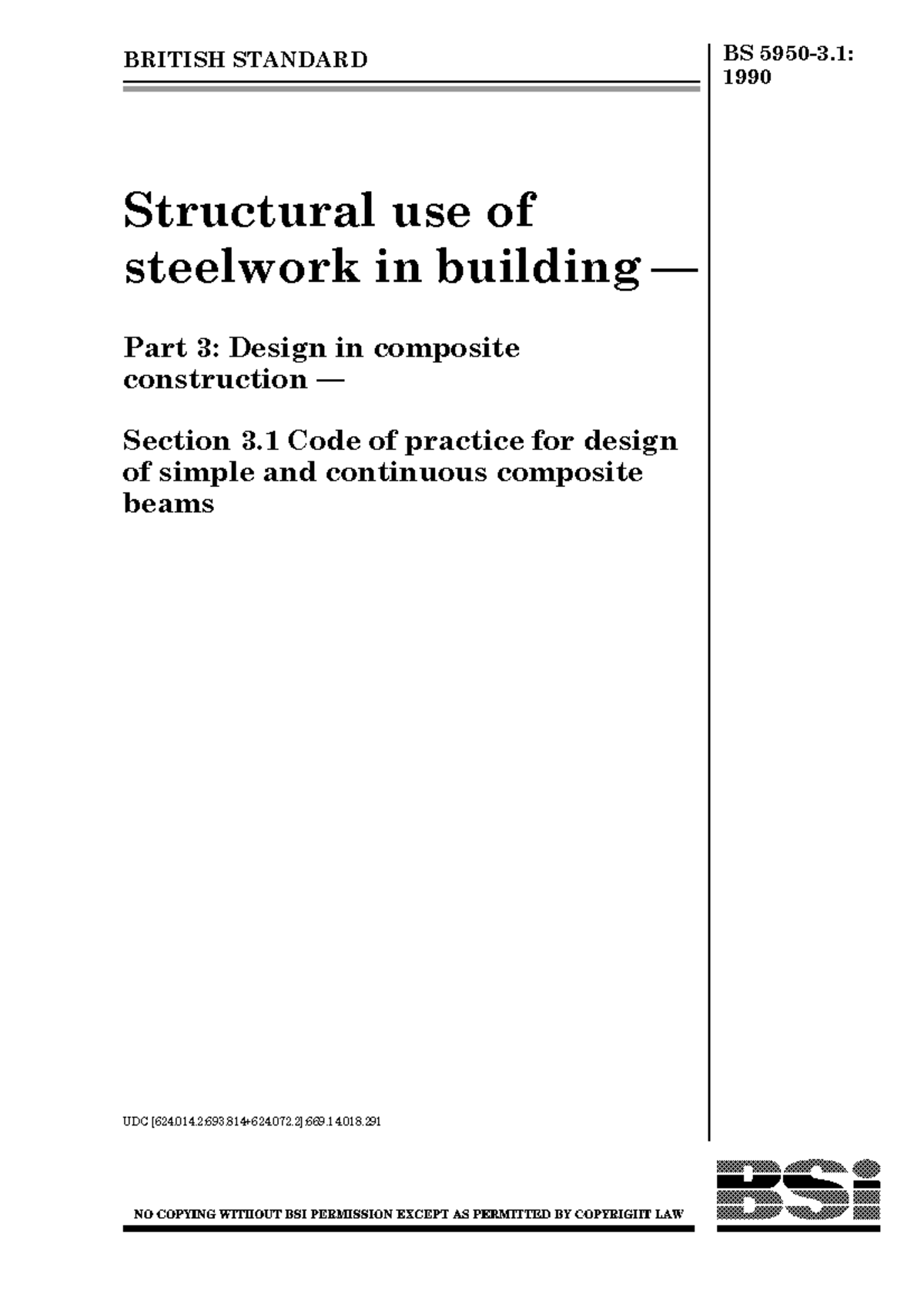 BS 5950-3: Design of Composite Beams in Steel Structures - Studocu