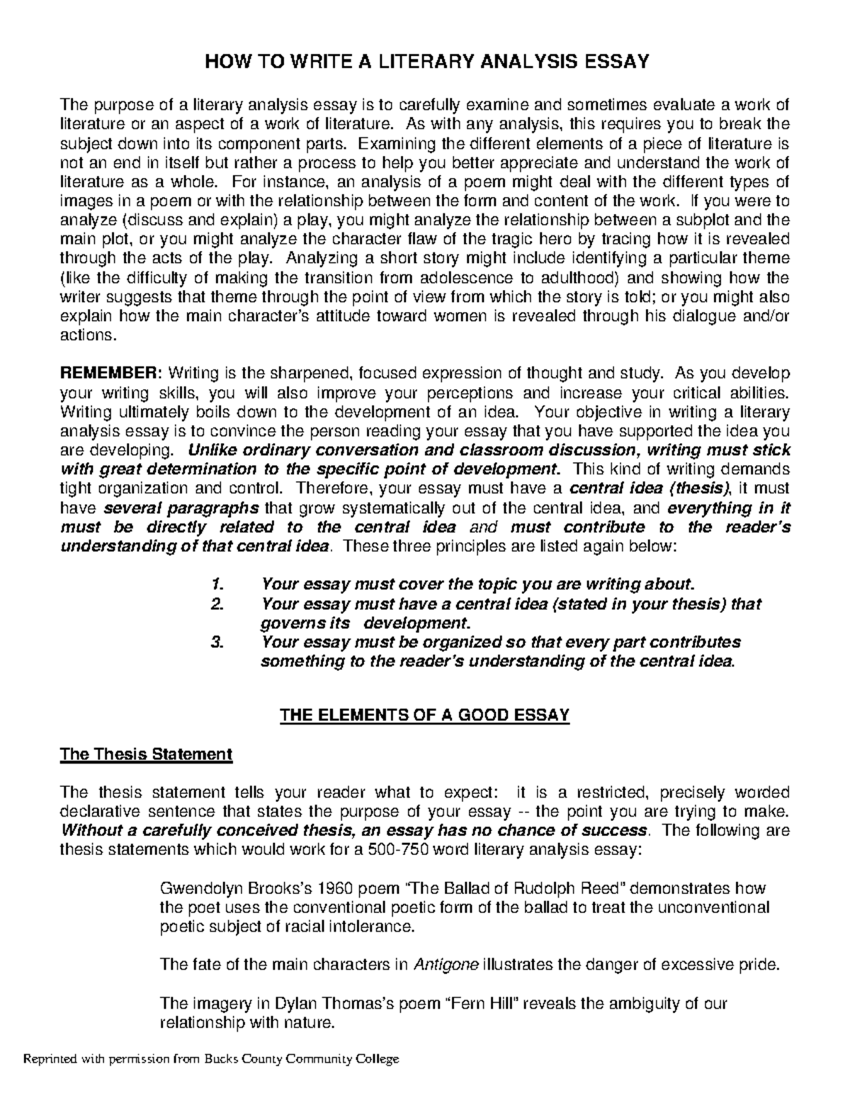 Engl 100: Guide to Writing a Literary Analysis Essay - Studocu