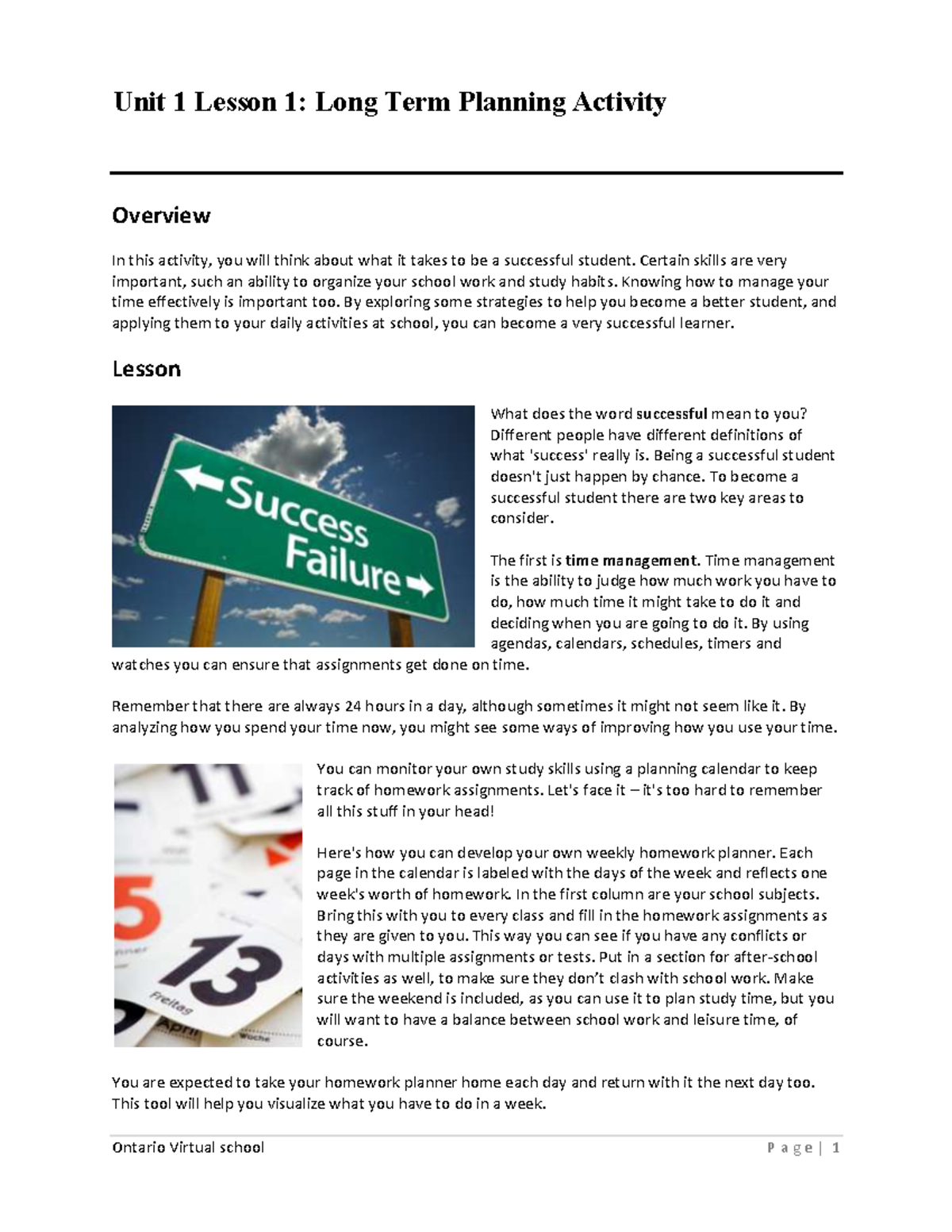 U1L1 Long Term Planning Activity - Unit 1 Lesson 1: Long Term Planning ...
