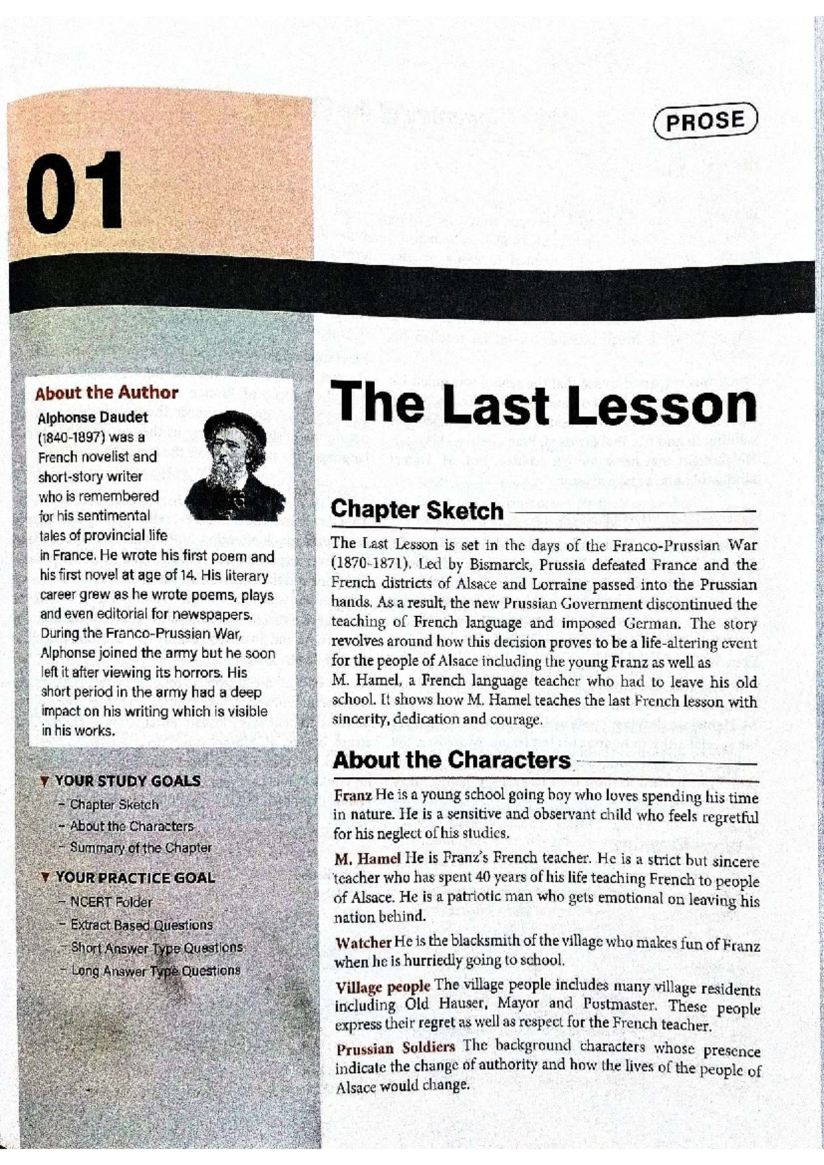 PROSE 01 Chapter Sketch: Alphonse Daudet's "The Last Lesson" - Studocu
