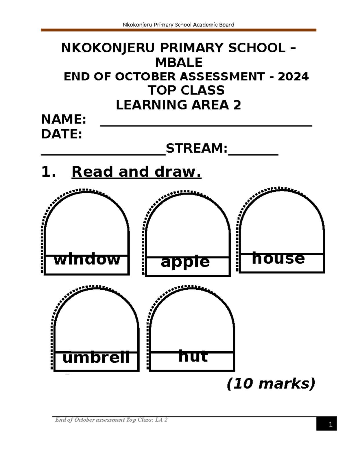 NKOKONJERU PRIMARY SCHOOL MBALE END OF OCTOBER ASSESSMENT LA 2 - Studocu