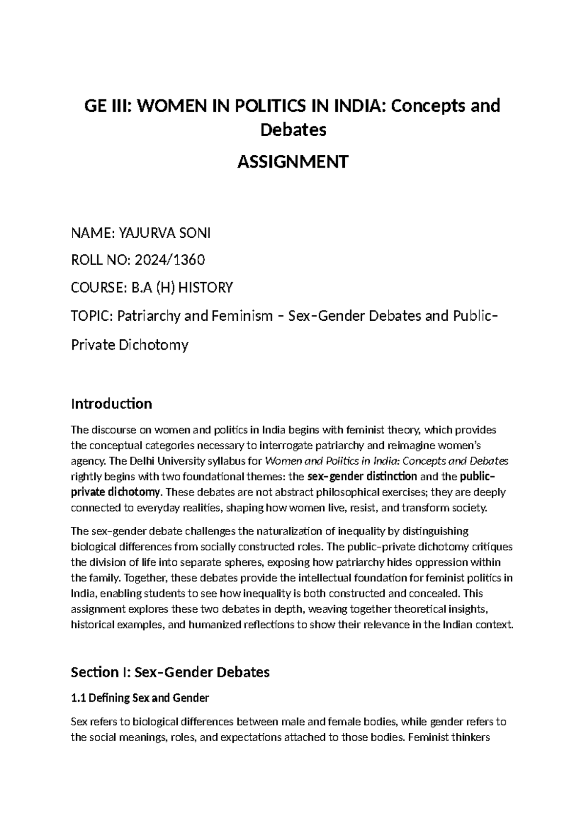 GE III - Women in Politics in India: Patriarchy & Feminism Debates ...