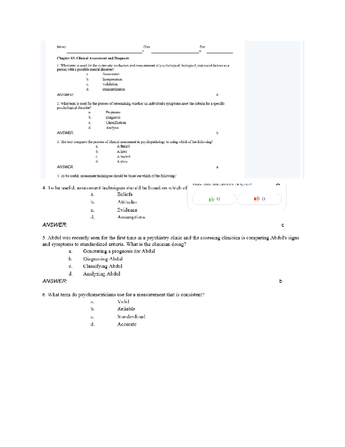 PSY 101: Chapter 03 - Clinical Assessment and Diagnosis Test Bank - Studocu
