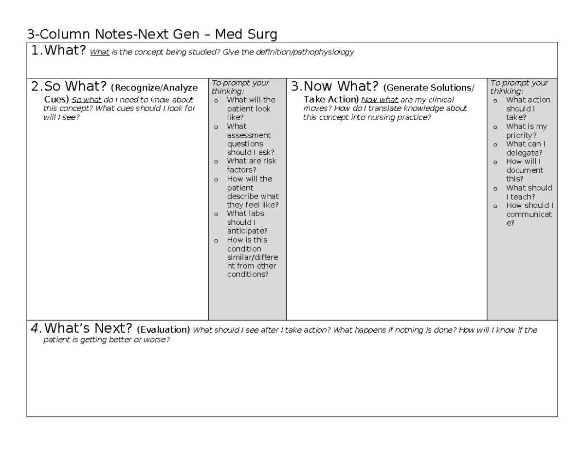 3 Column Notes - Med Surg - 3-Column Notes-Next Gen – Med Surg 1? What ...