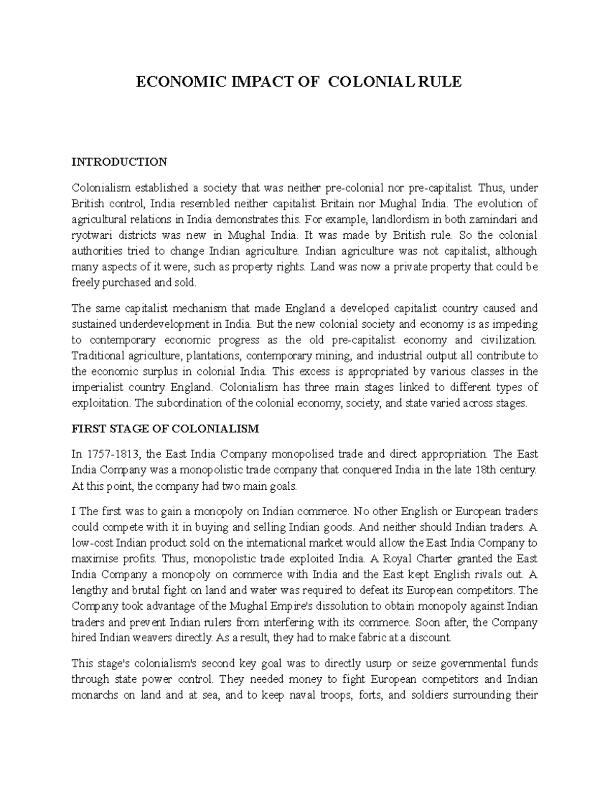 Economic Impact of Colonial Rule in India: A Comprehensive Analysis ...