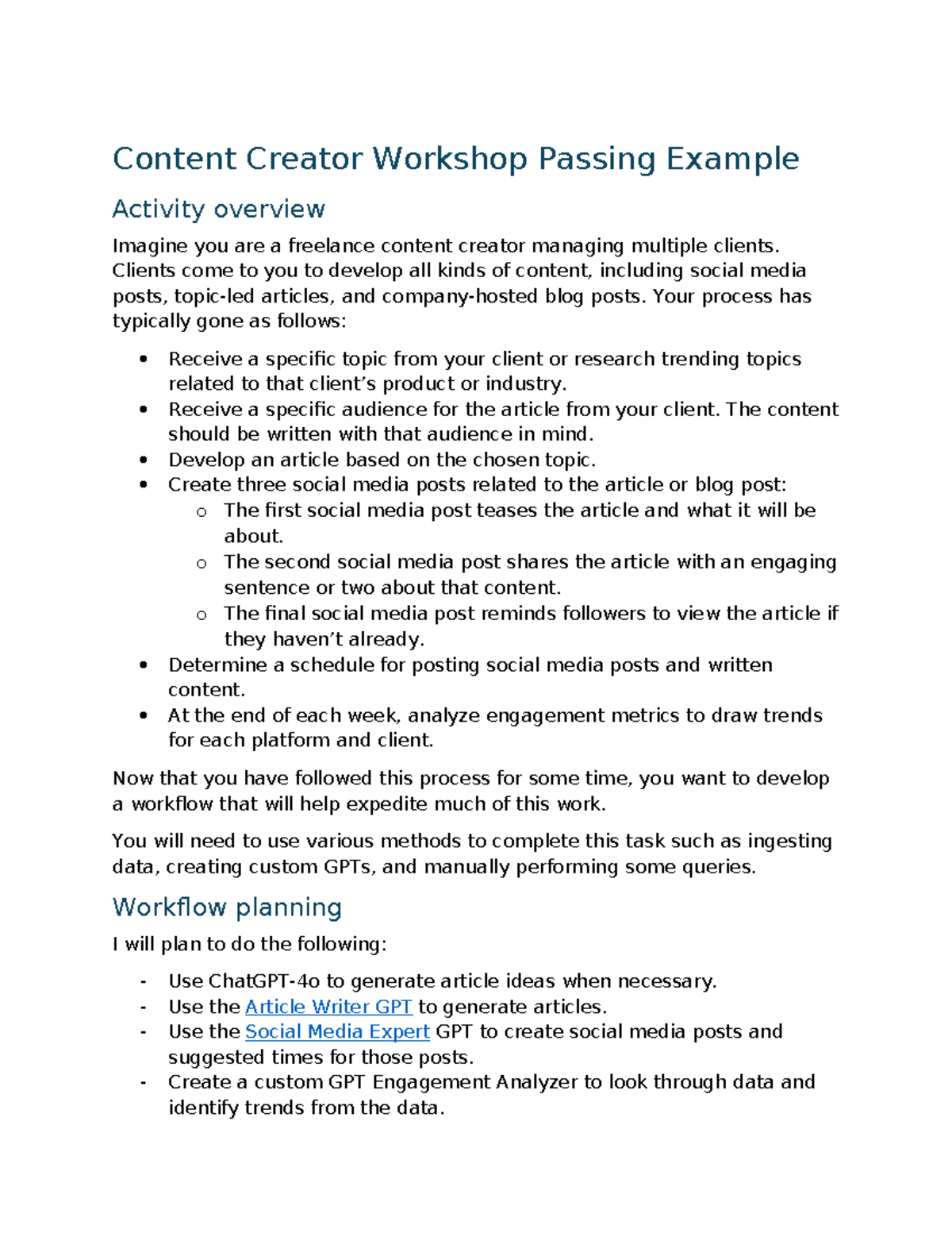 Content Creator Workshop: Activity Overview & Workflow (Module 1) - Studocu