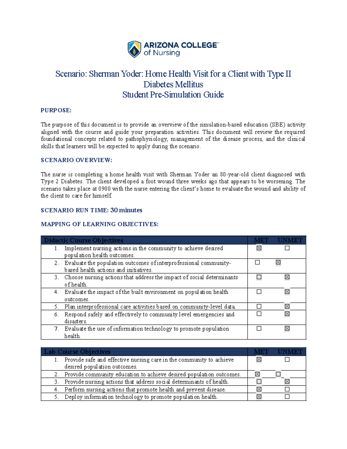 Sherman Yoder 4.1 - Home Health Nursing Simulation Prework Guide - Studocu
