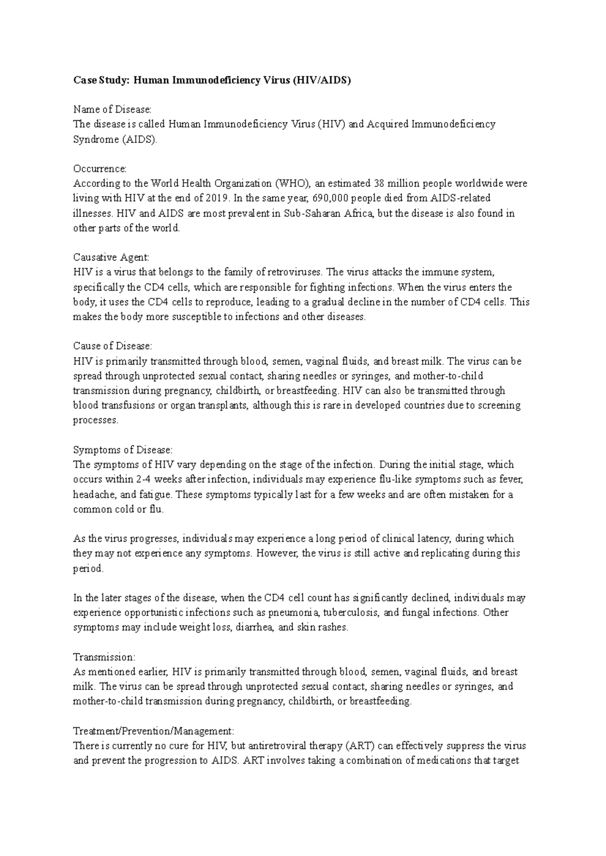Case Study: Human Immunodeficiency Virus (HIV/AIDS) Overview - Studocu