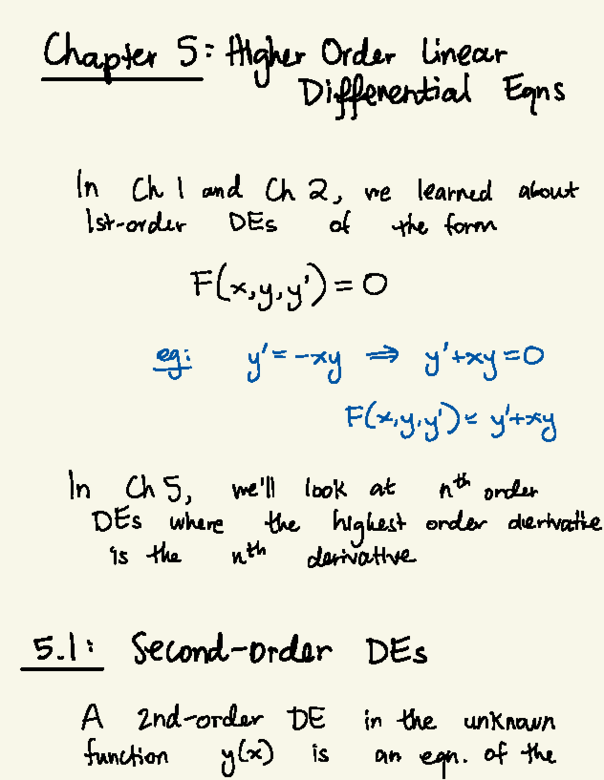 Higher Order Linear Differential Equations - Chapter 5 Notes - Chapter ...