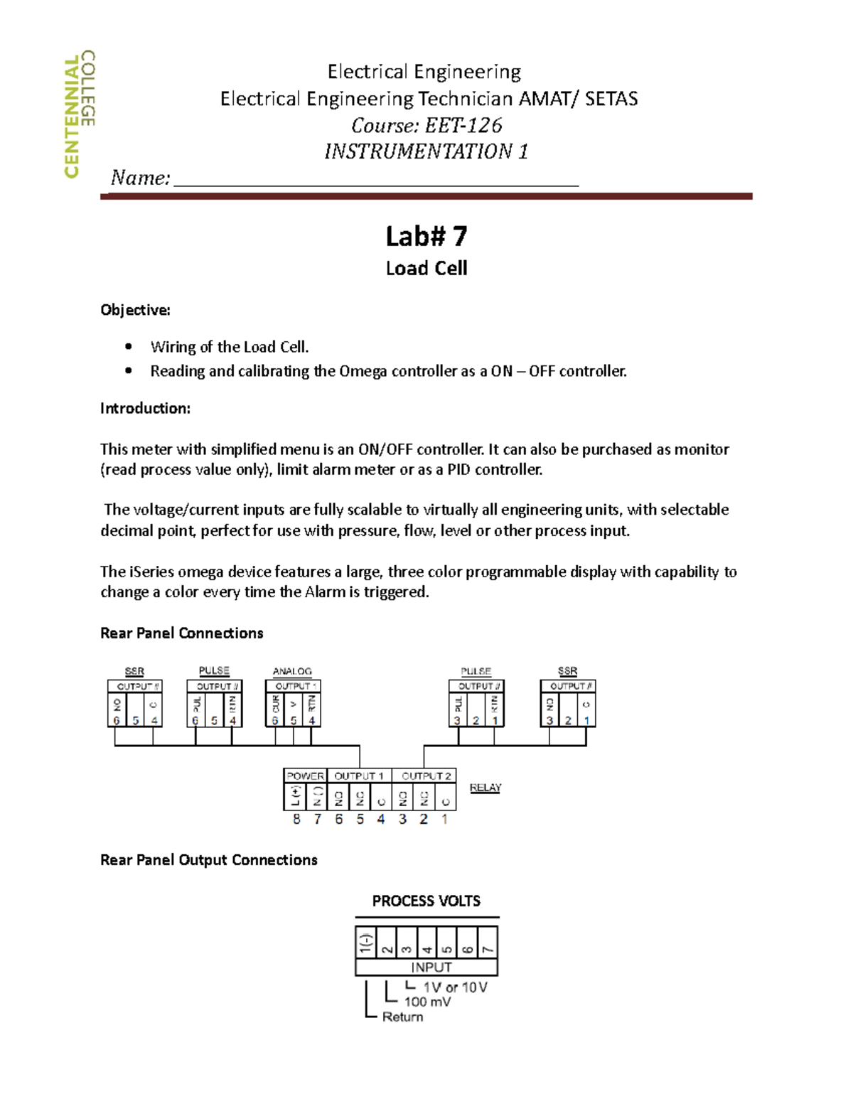 EET-126 LAB 7: Load Cell Wiring & Omega Controller Calibration - Studocu