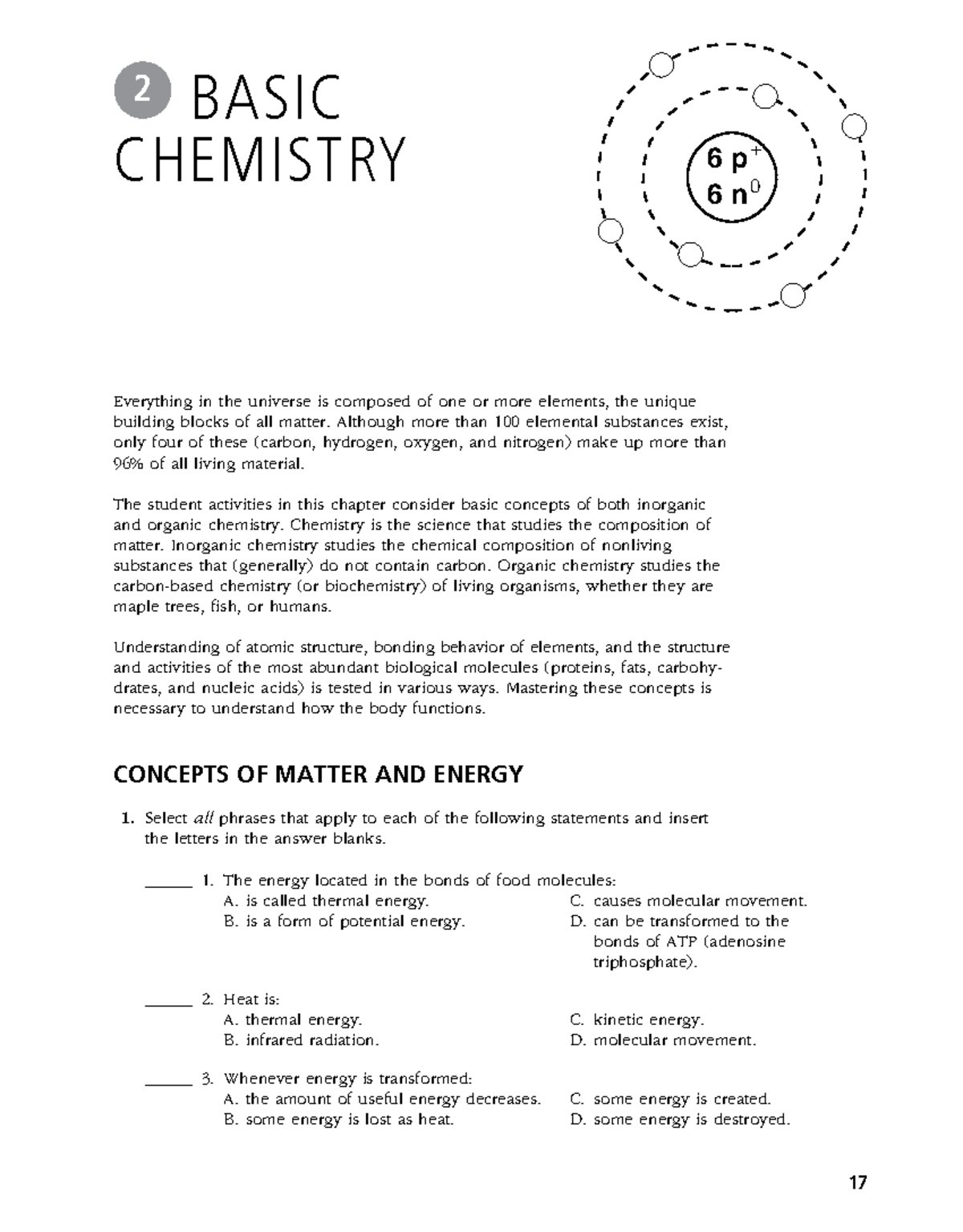 CHEM 101 - Basic Chemistry Worksheet & Concepts Overview - Studocu