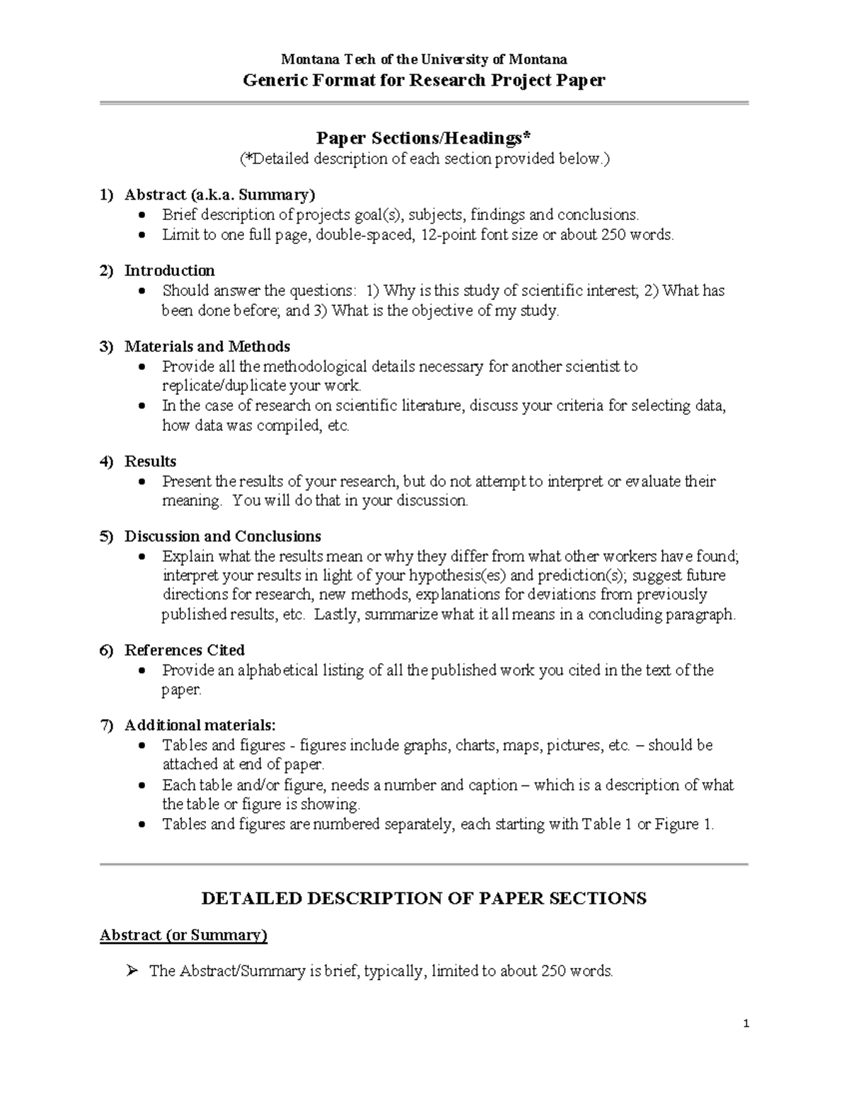 Generic Format for Research Project Paper - Montana Tech of the ...