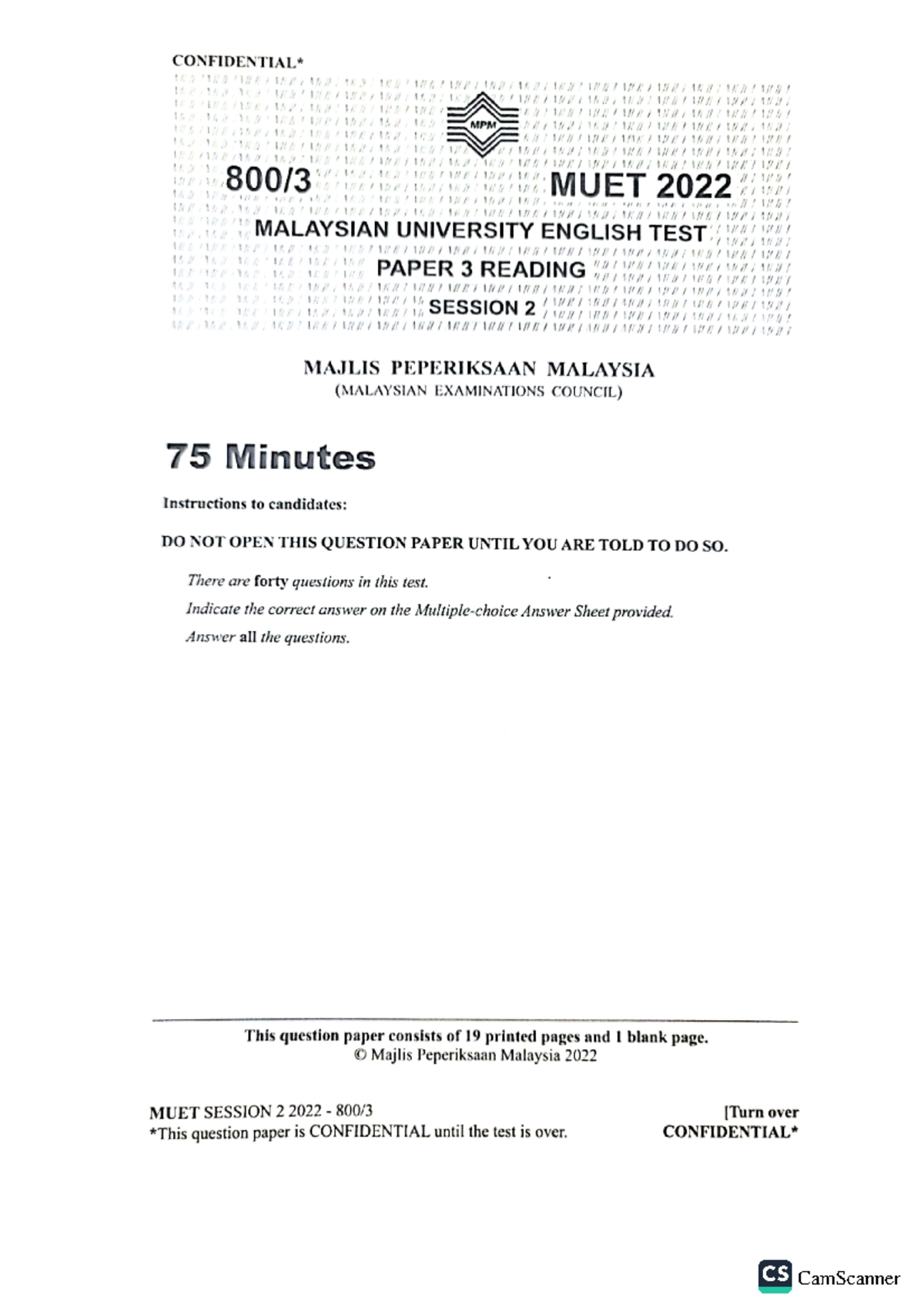 MUET Reading Paper 3 - Session 2 2022: Practice and Insights - Studocu