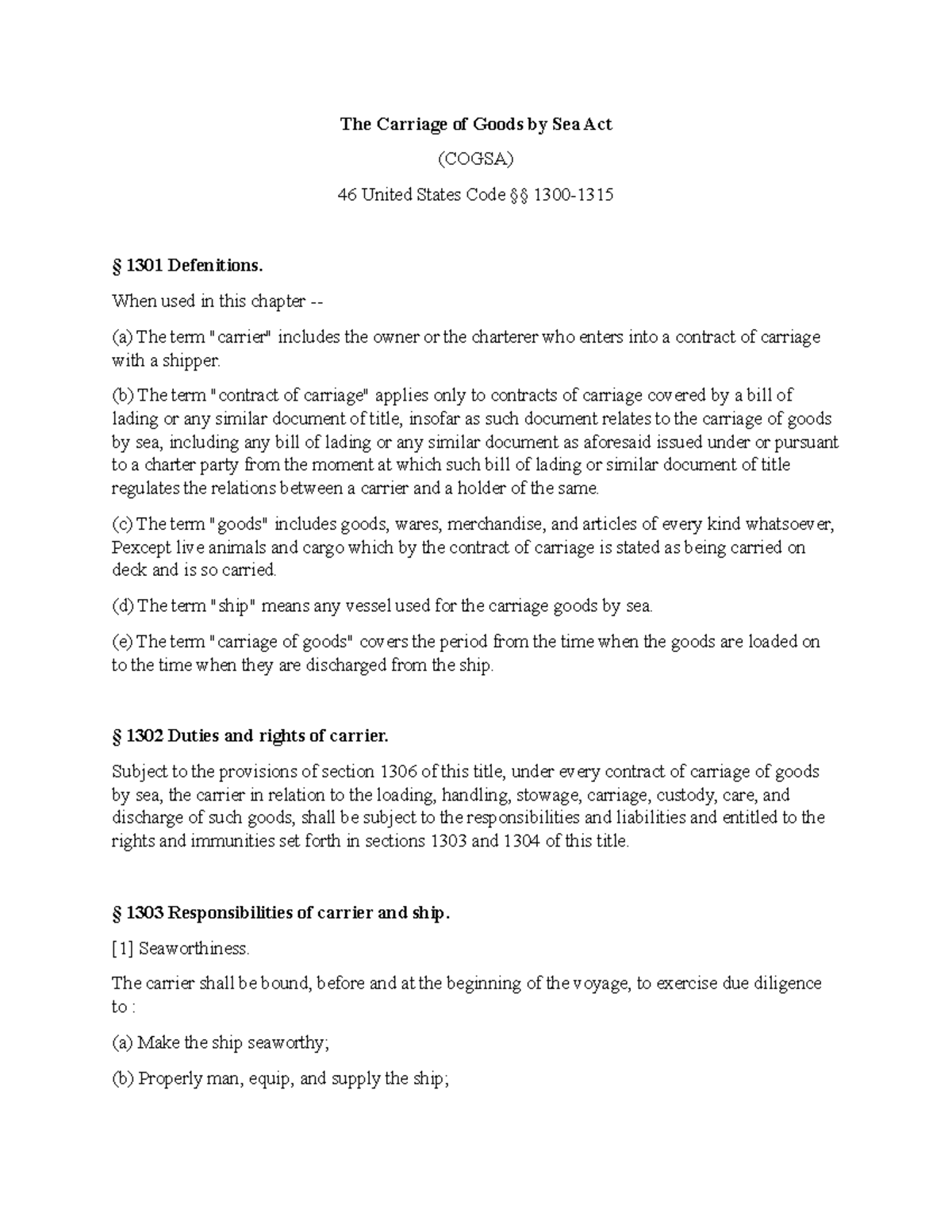 The Carriage of Goods by Sea Act - The Carriage of Goods by Sea Act ...