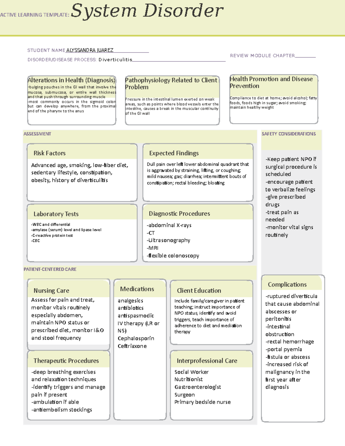 ATI System Disorder Study: Diverticulitis Overview and Care - Studocu