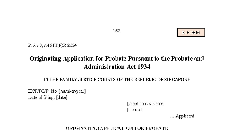 162. P.6, r.3, r.46 FJ(P)R 2024 Application for Probate Form - Studocu