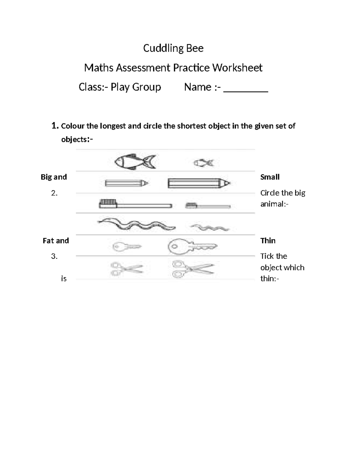 Maths Worksheet (Play Group) - Computer Science SL - Cuddling Bee Maths ...