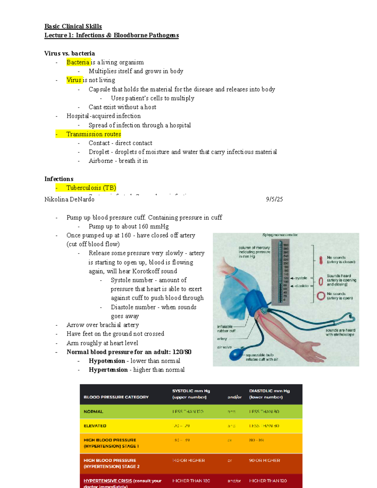 Basic Clinical Skills Lecture 1: Infections & Vital Signs Overview - Studocu