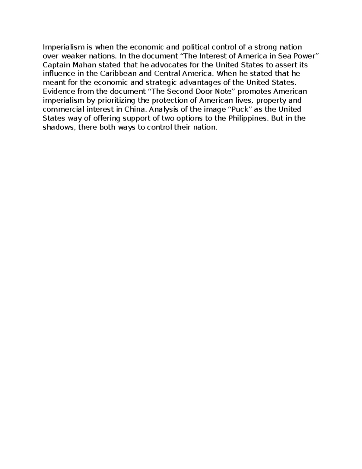Imperialism DBQ Body Paragraph Analysis and Evidence Insights - Studocu