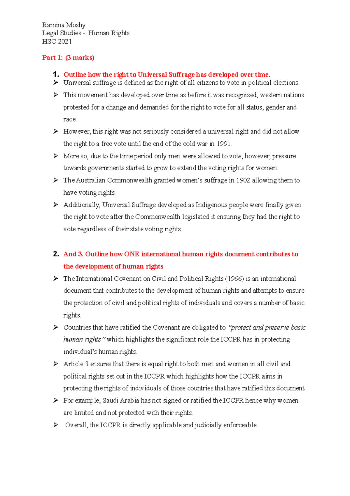 Human Rights term 1 assignment - Legal Studies - Human Rights HSC 2021 ...