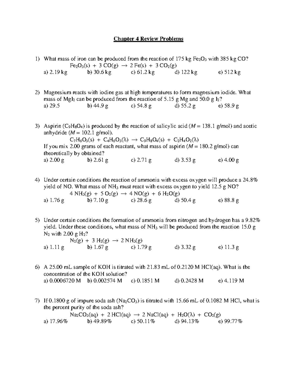 Practice Exam 3 Review for CHEM 3A: Key Concepts and Problems - Studocu