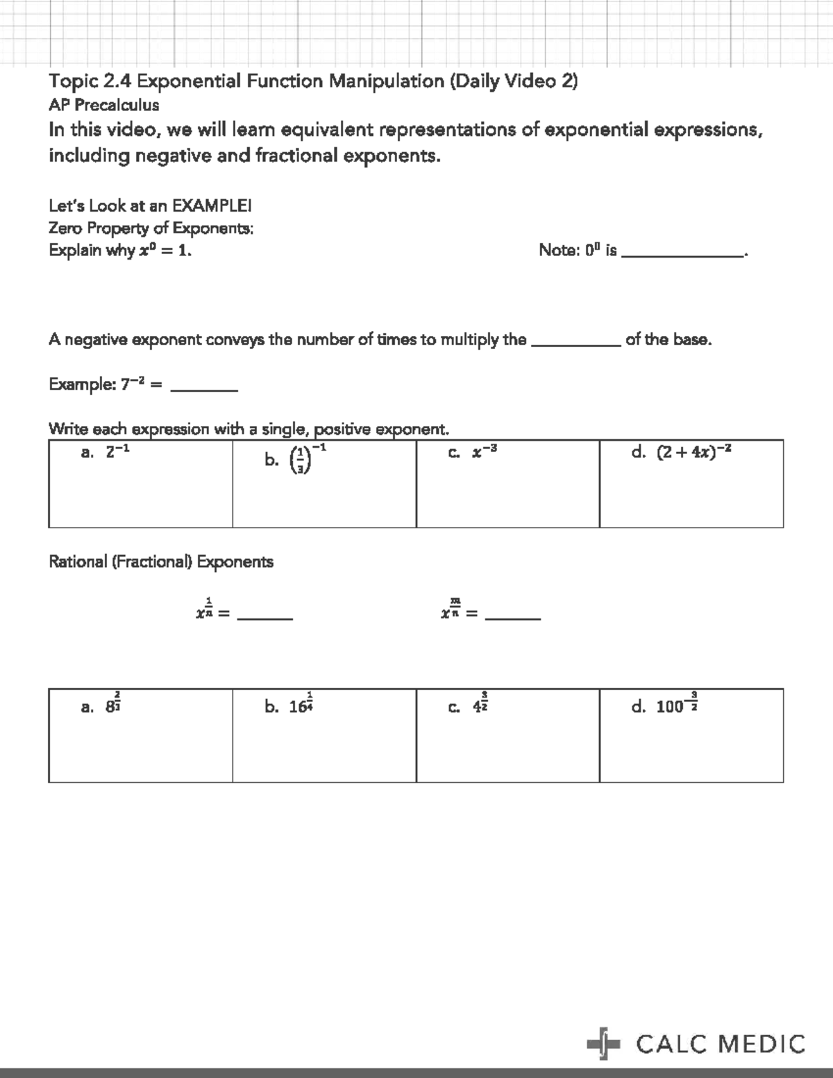 Topic 2.4 - Exponential Functions Manipulation (Daily Video 2) AP ...