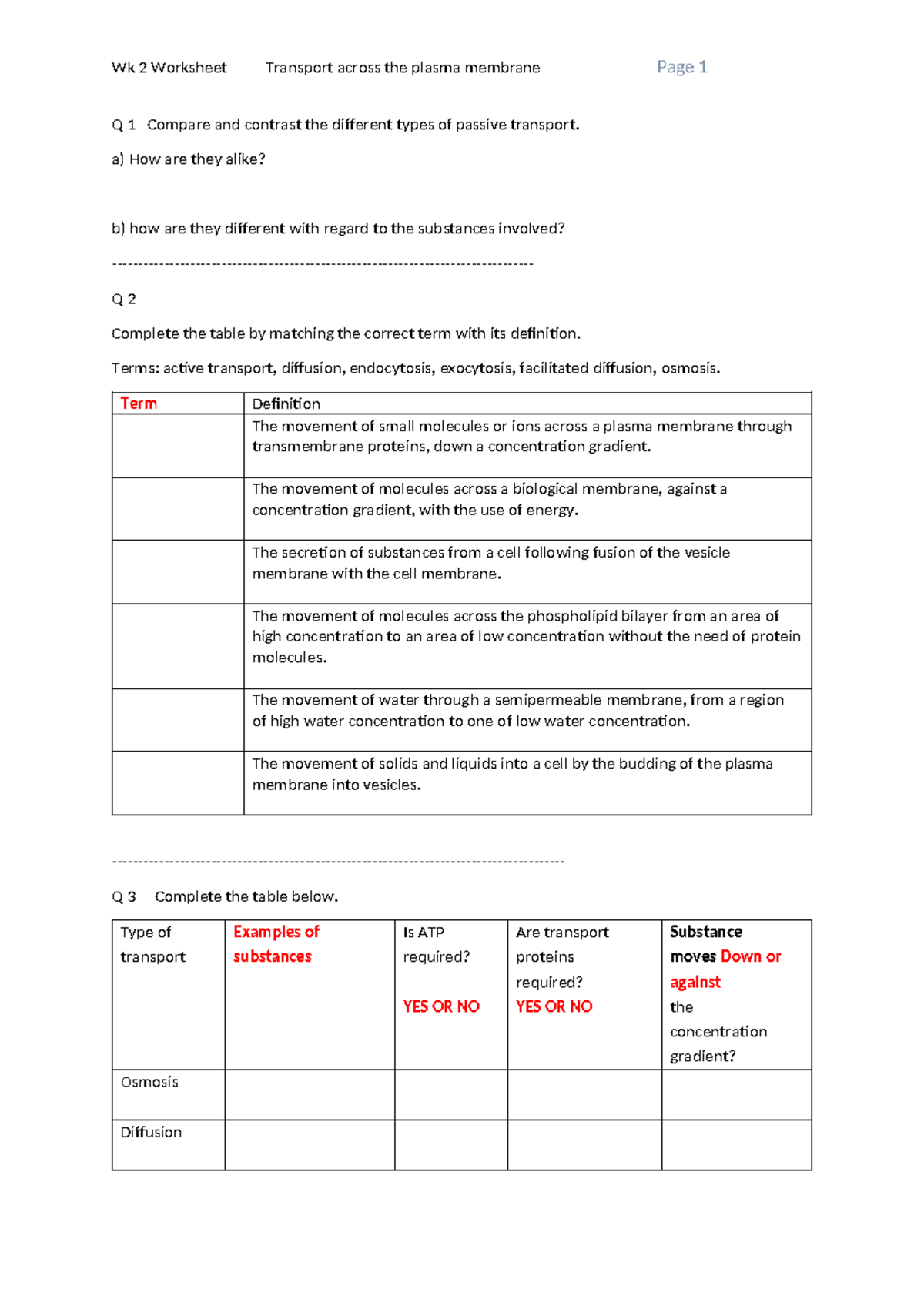 Wk 2 Worksheet - Passive and Active Transport across Membrane 2023 ...