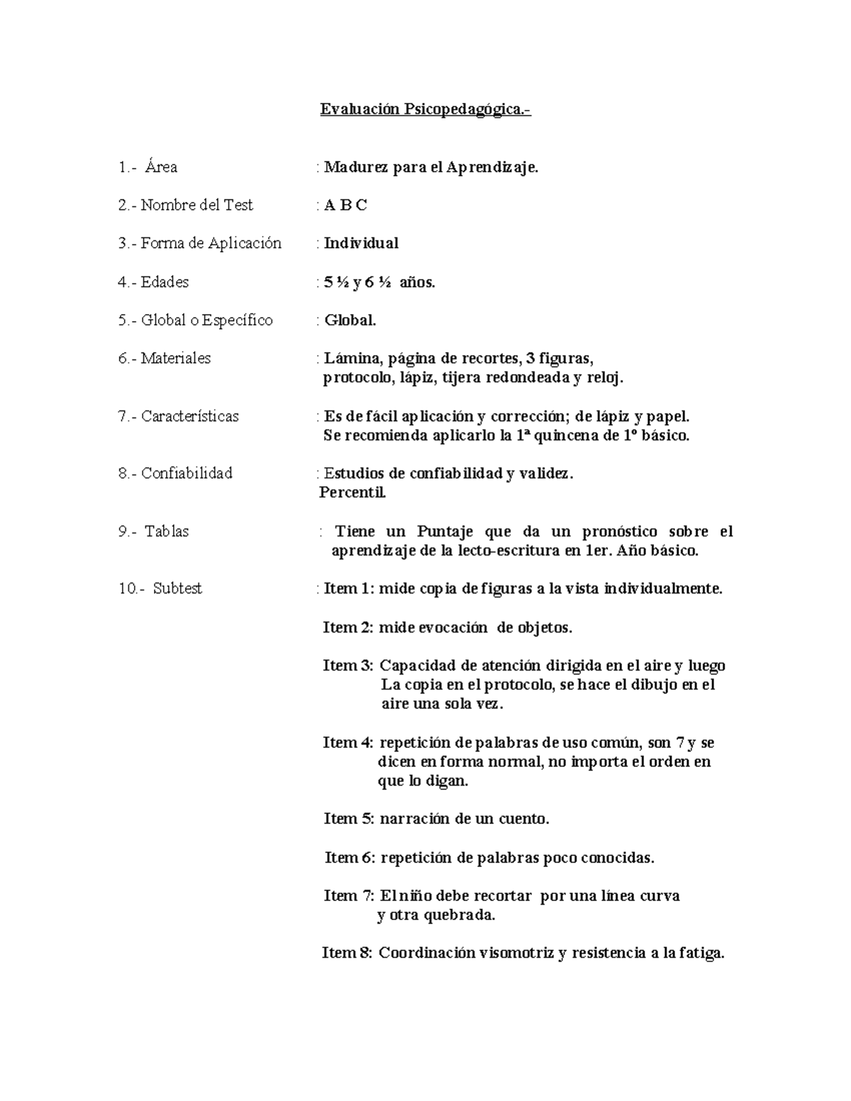 TEST ABC - Guía de Aplicación y Evaluación Psicopedagógica - Studocu