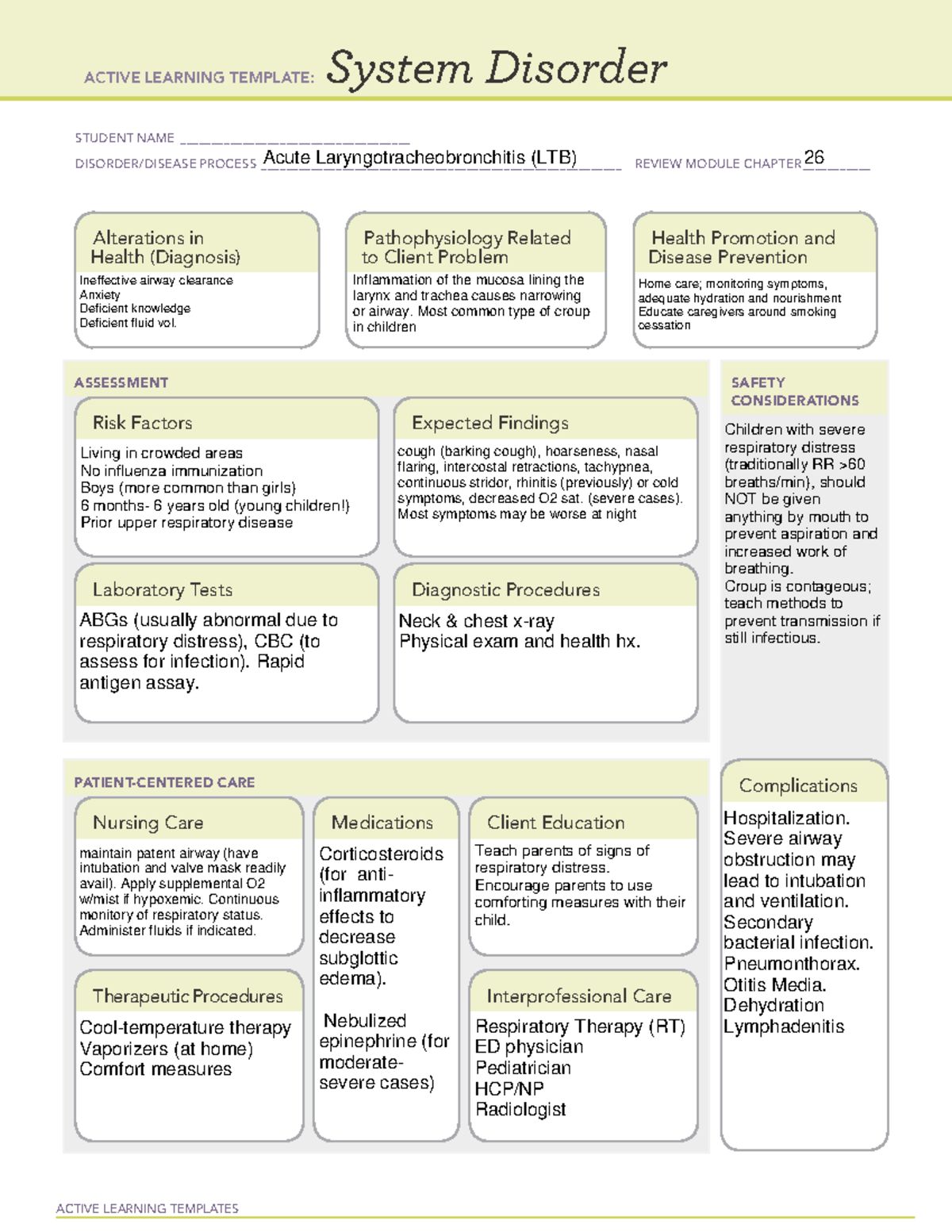 System Disorder Acute Laryngotracheobronchitis - ACTIVE LEARNING ...